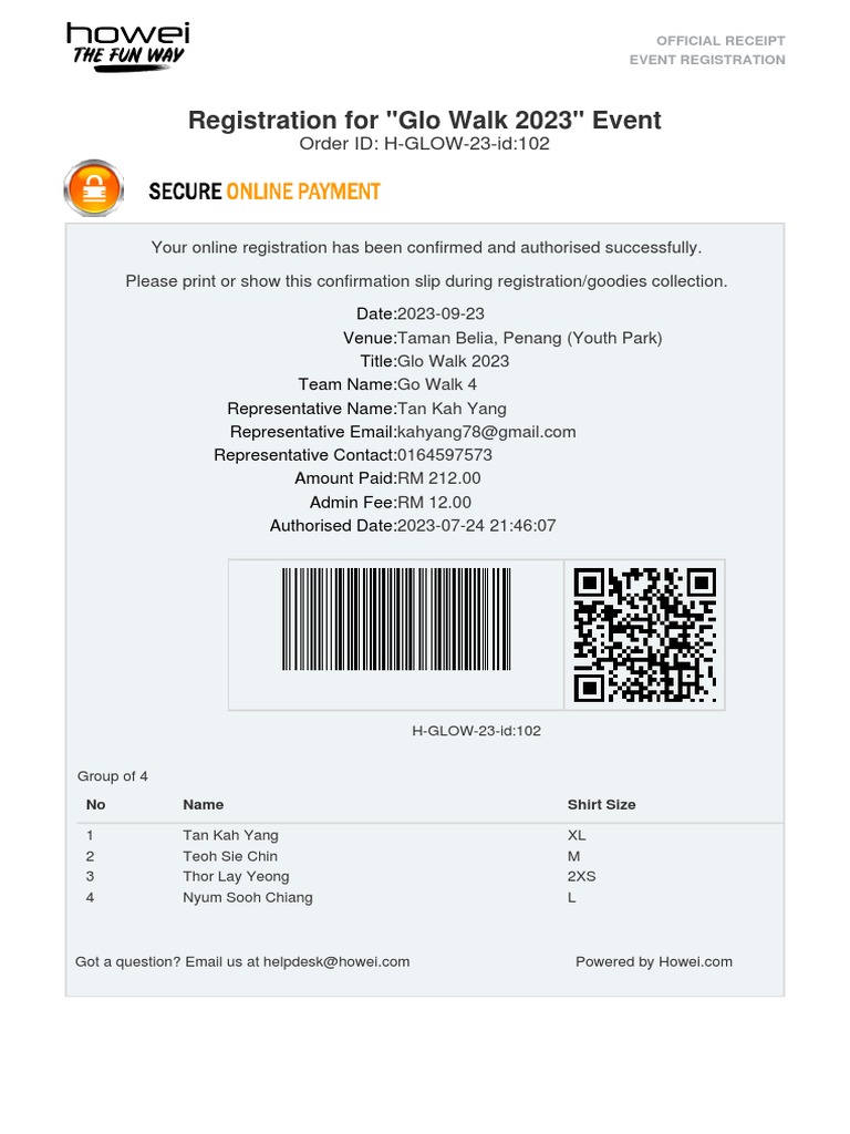Glo Walk 2023 Confirmation Receipt | PDF
