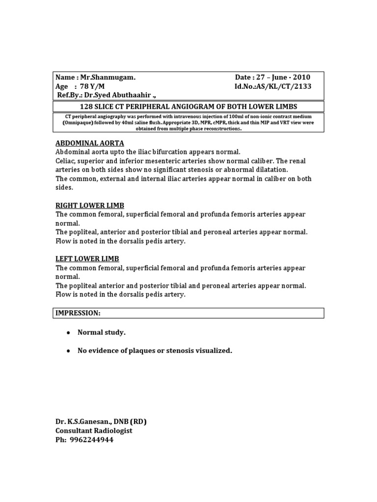 CT - PERIPHERAL ANGIOGRAM OF BOTH LOWER LIMBS | PDF