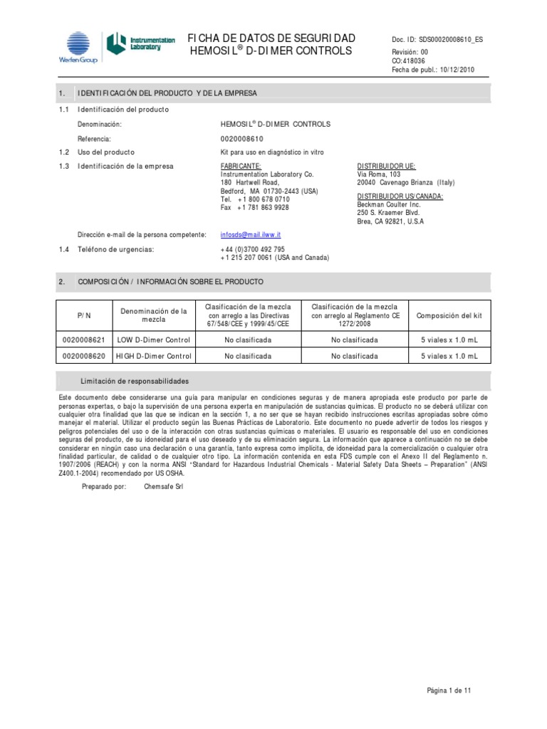 Hemosil Control D-Dimero | PDF