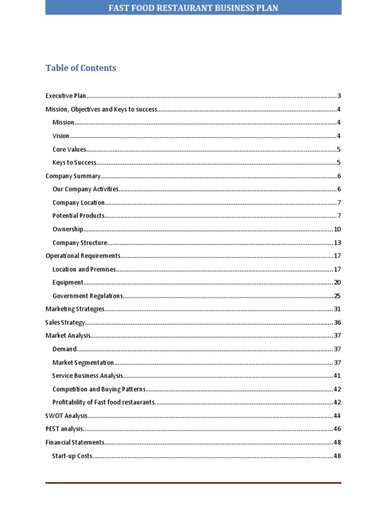 Fast food restaurant business plan | PDF