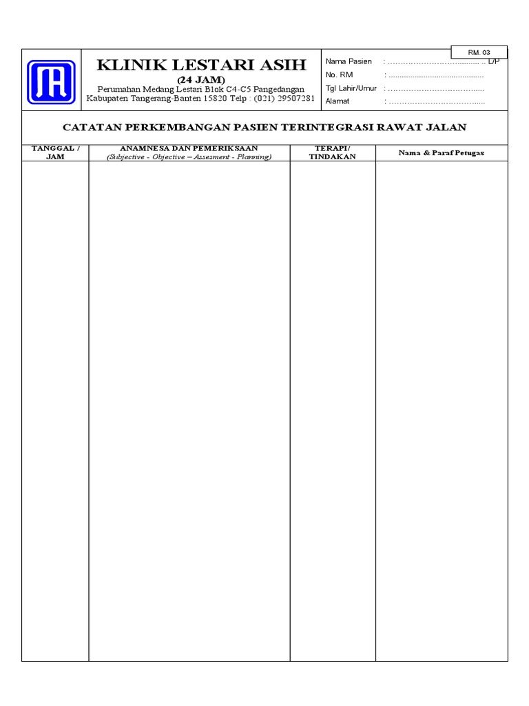 RM 03. Catatan Perkembangan Pasien Rawat Jalan | PDF
