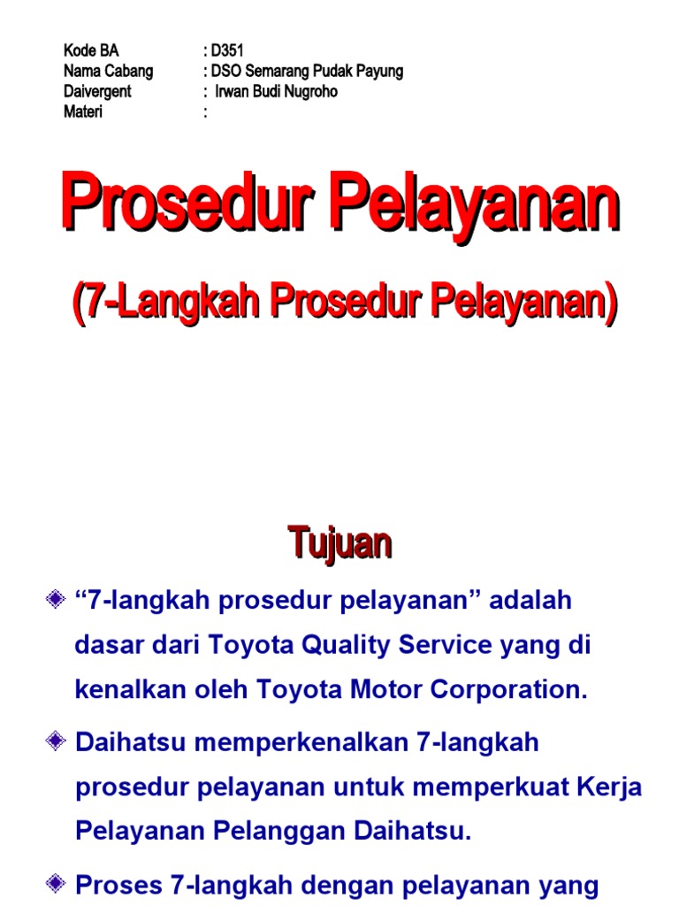 D351 - Semarang Pudakpayung - 7 Steps Service Procedure | PDF