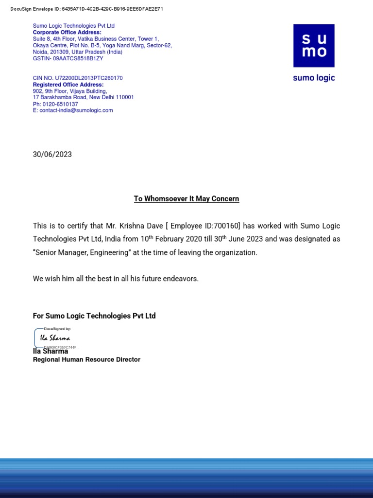 Relieving Letter - Krishna Dave | PDF