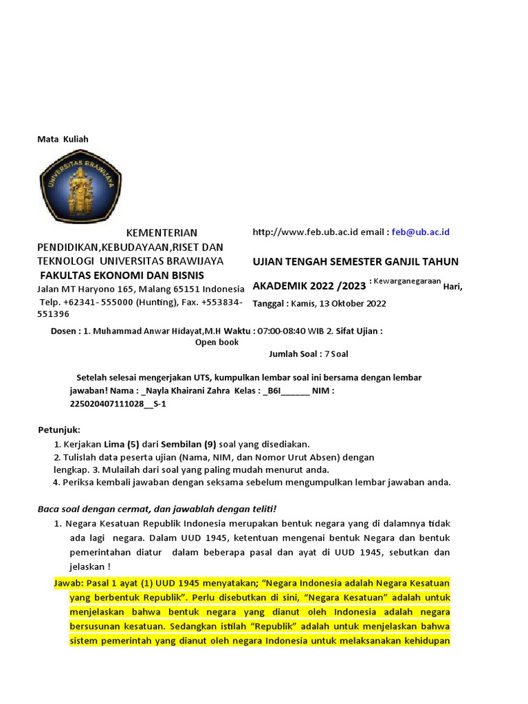 Uts KWN Ganjil Feb 2022-2023 | PDF | Ilmu Sosial