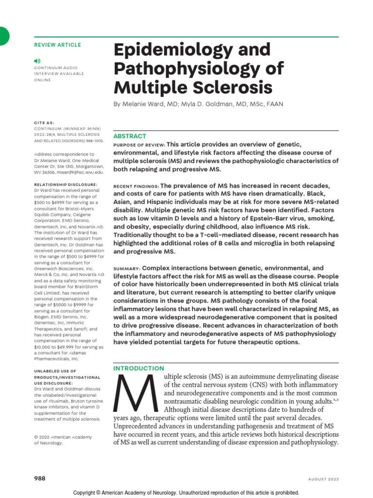 Epidemiology and Pathophysiology of MS | PDF | Multiple Sclerosis ...