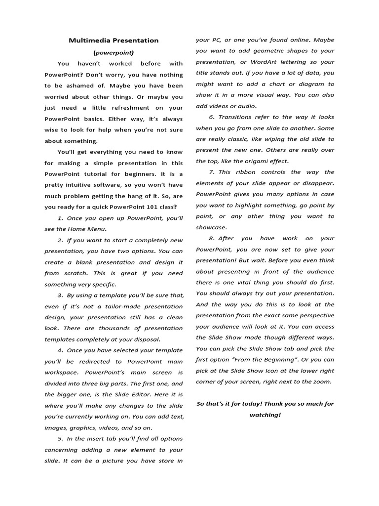 Script For Multimedia Presentation | PDF