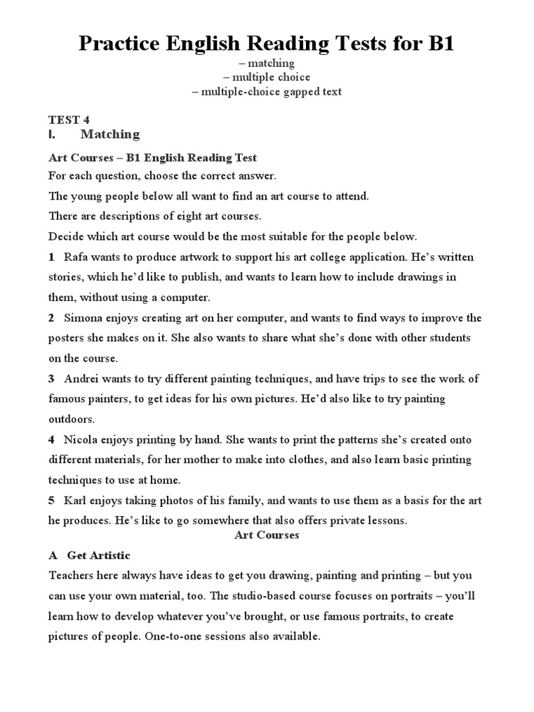 B1 English Reading Practice Tests | PDF | Whales | Paintings