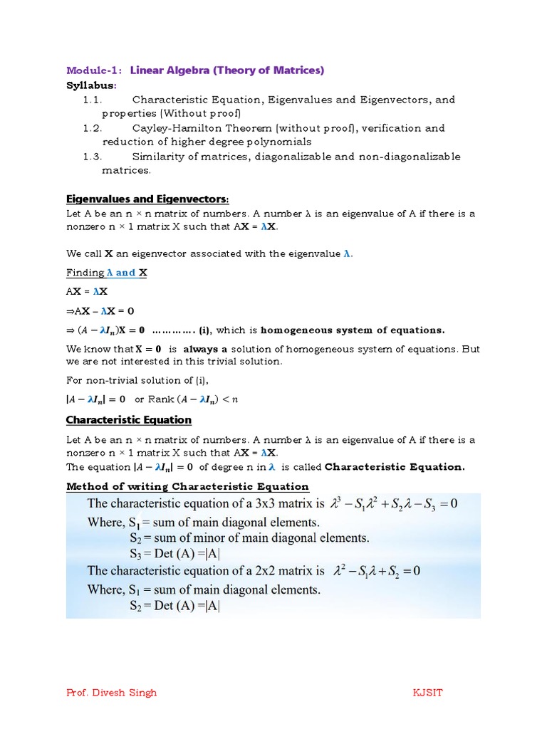 Module 1 | PDF | Eigenvalues And Eigenvectors | Matrix (Mathematics)