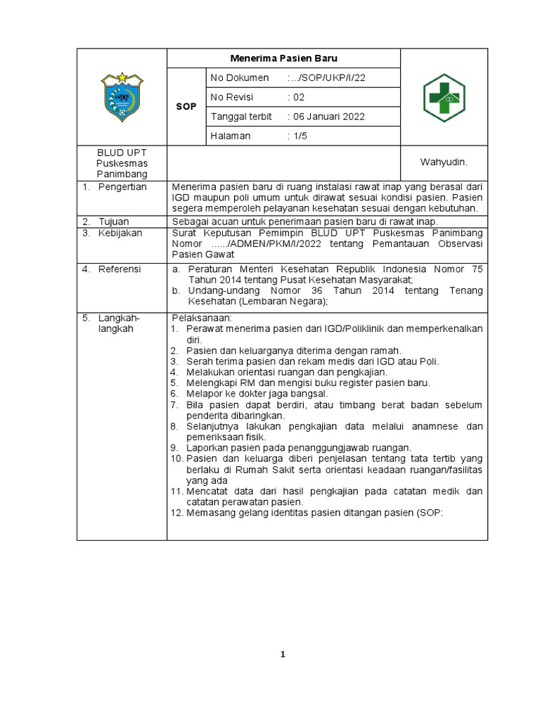 SOP Menerima Pasien Baru | PDF