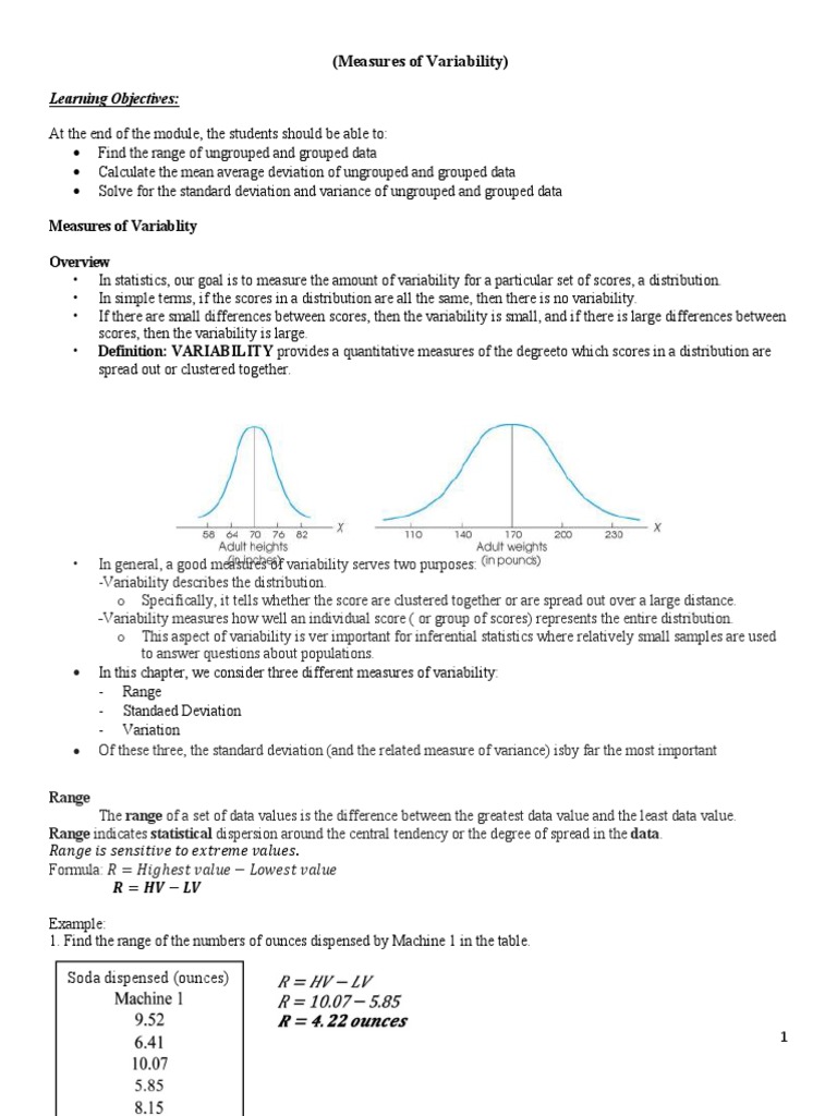 Measures Of Variability Pdf Variance Standard Deviation
