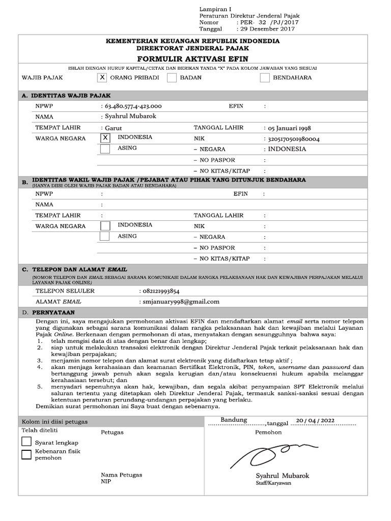 Form Aktivasi EFIN NEW | PDF