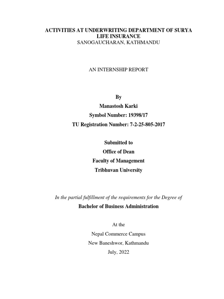 Surya Life Insurance Internship Report | PDF