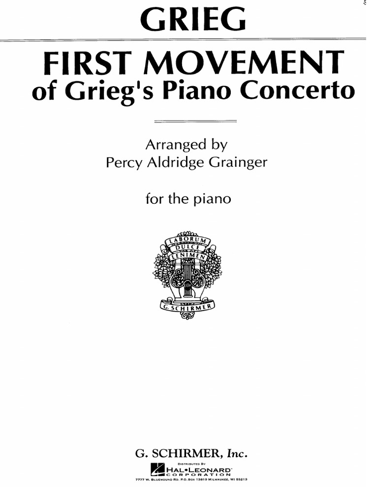 Percy Grainger - Grieg 1st Movt Piano Concerto | PDF