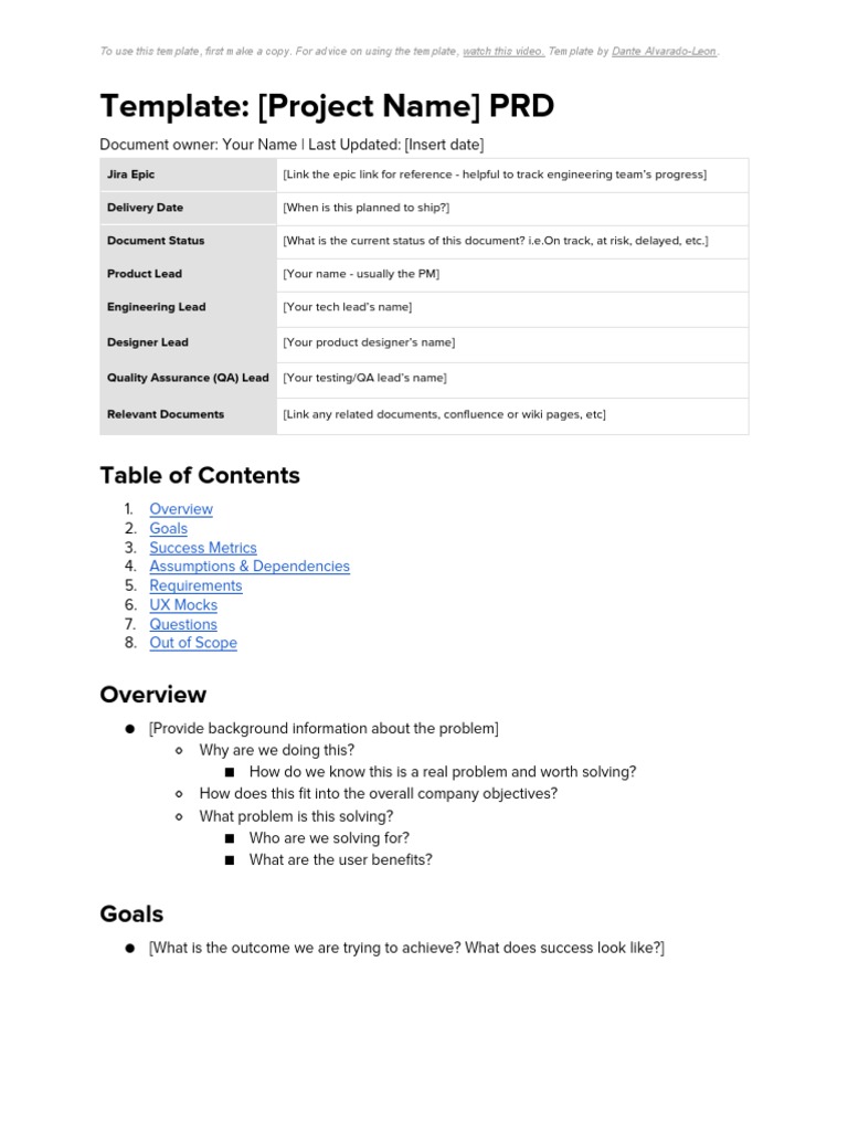 Product Reqs Document (PRD) Template | PDF | Computers