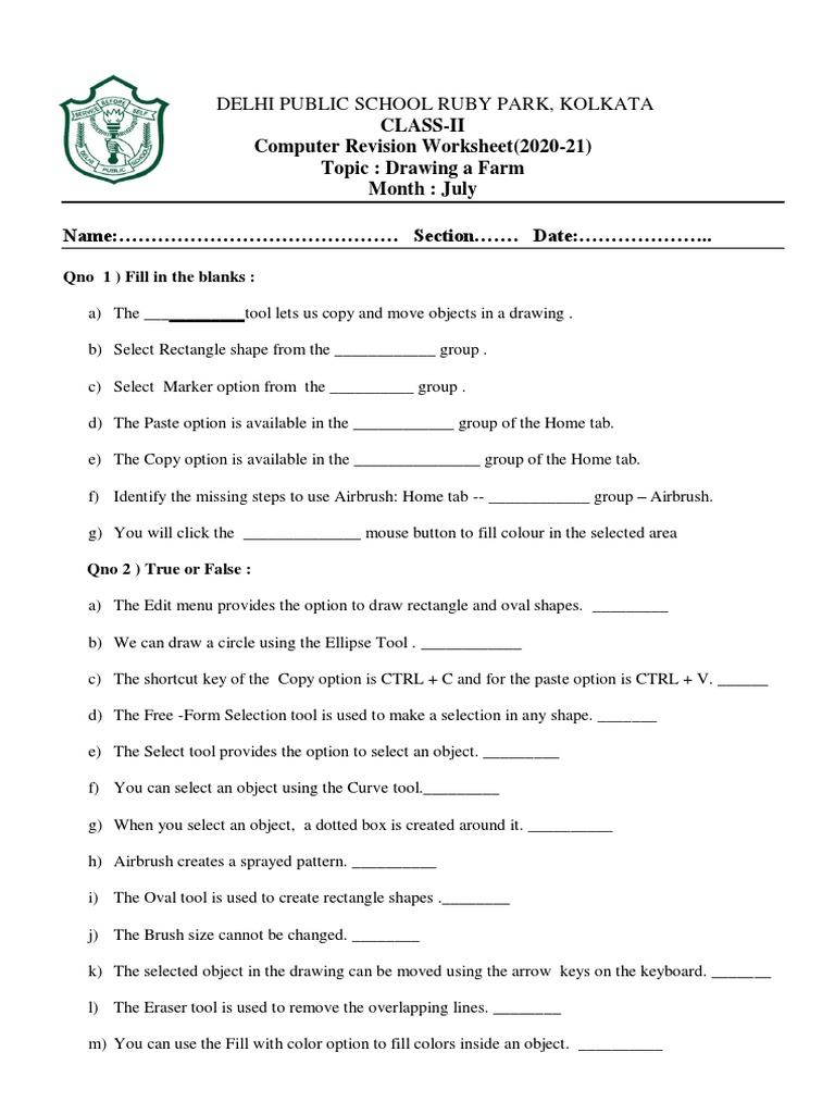 Worksheet Class2 Drawing A Farm July Revision Work | PDF