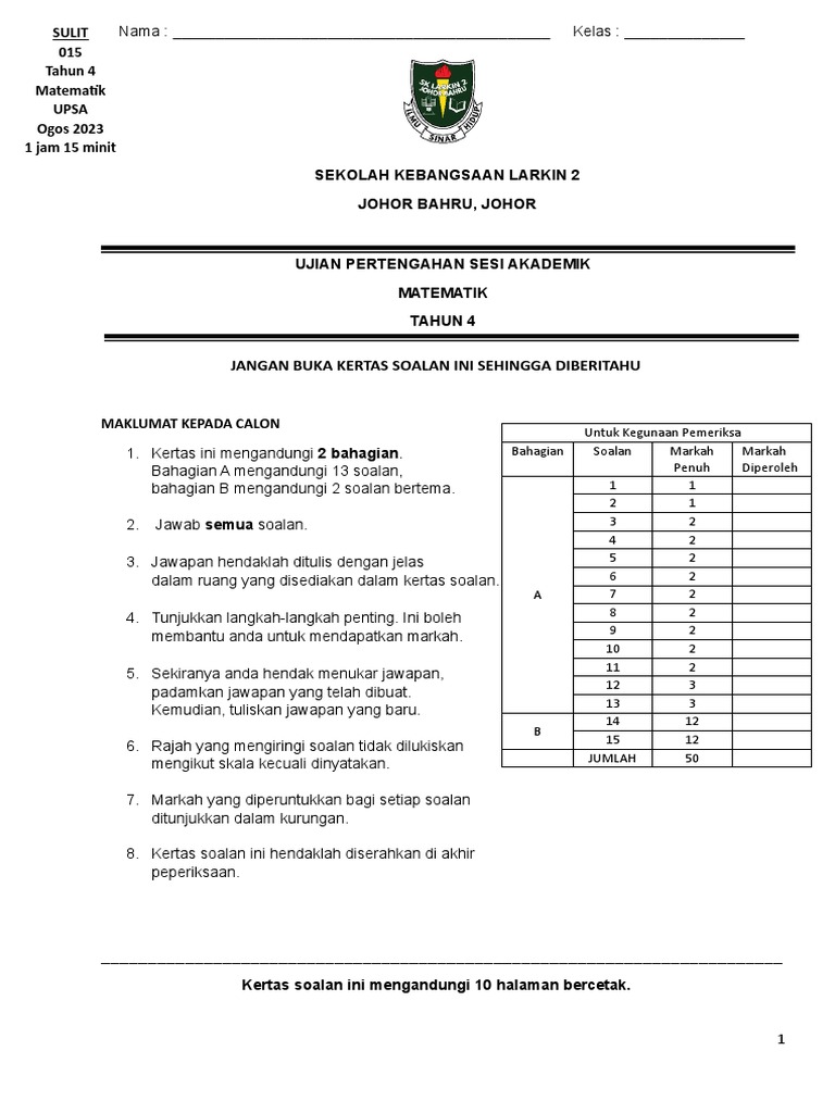 Upsa Tahun 4 Ulangkaji Pdf