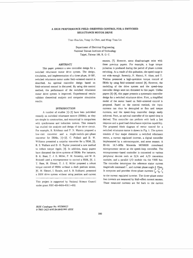 A High Performance Field-Oriented Control For A Switched Reluctance Motor Drive | PDF | Control ...