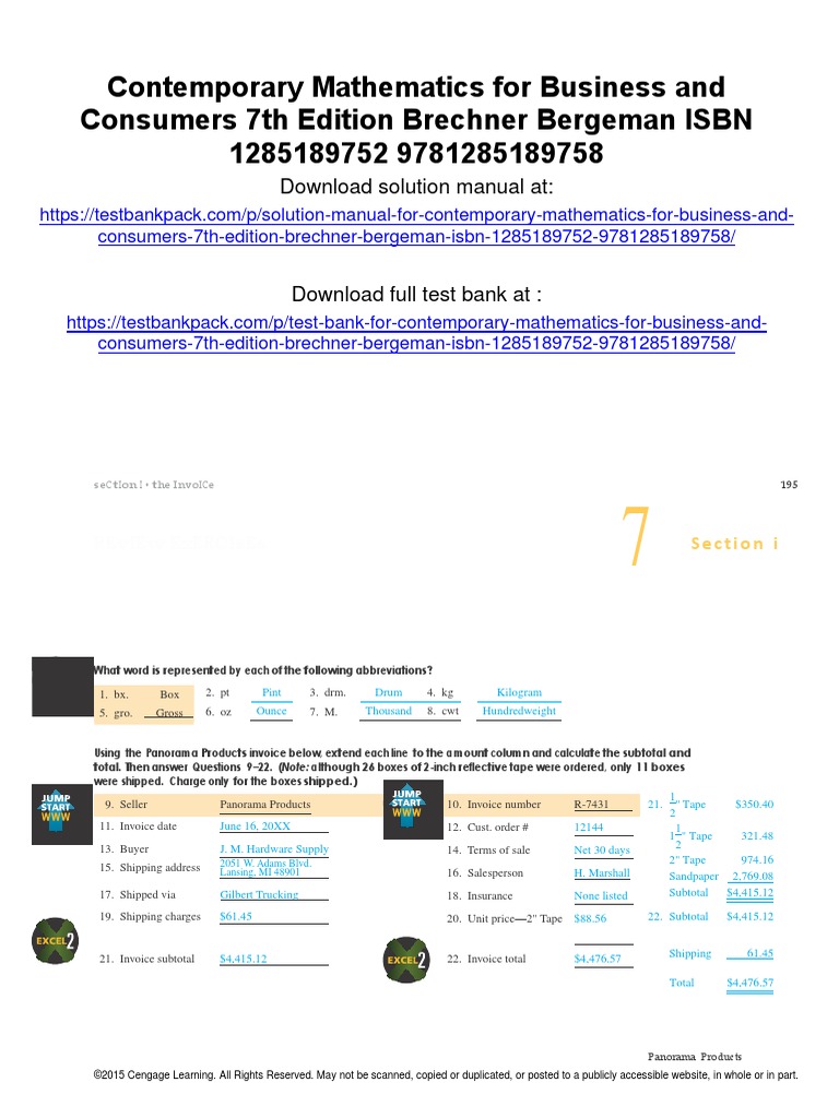 Contemporary Mathematics For Business and Consumers 7th Edition ...