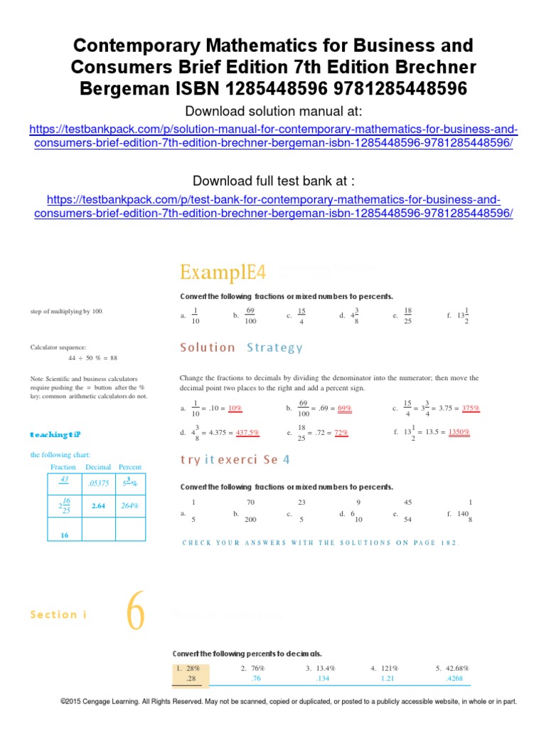 Contemporary Mathematics For Business and Consumers Brief Edition 7th ...