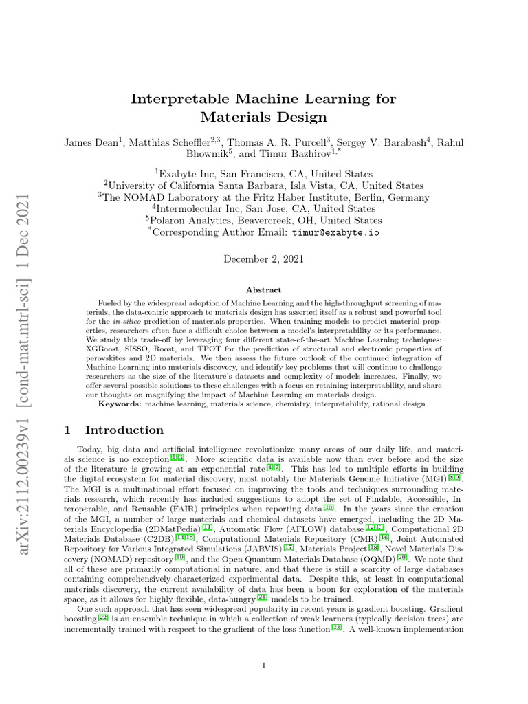 Interpretable ML Techniques for Materials Design | PDF | Computers