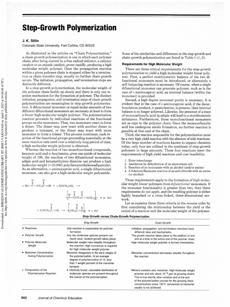 Step Growth | PDF | Polymerization | Polymers