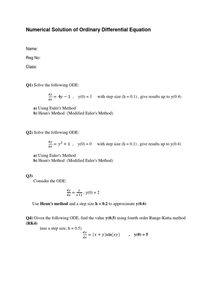 Numerical Solution Of Ordinary Differential Equation Pdf