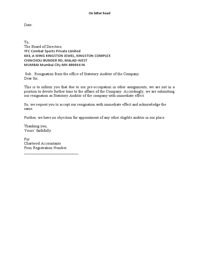 Auditor Resignation Notification | PDF