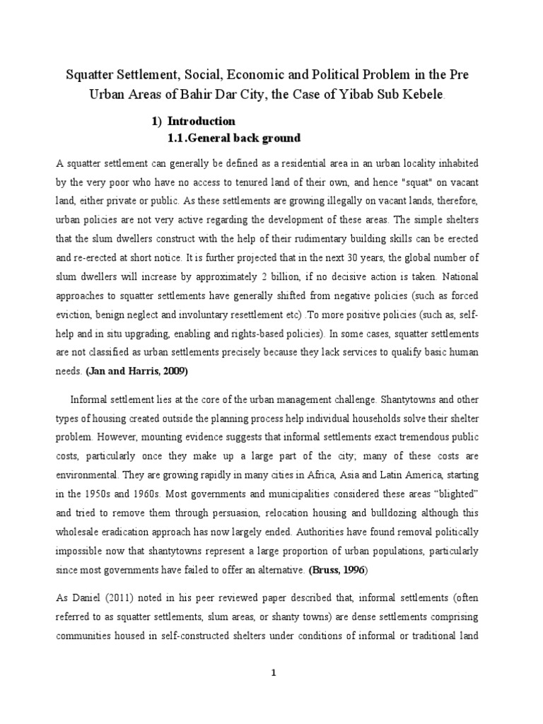 Assignment On Informal Settlement, Land and Property Law. Berihun Abate and Wendmagegn Damenu ...