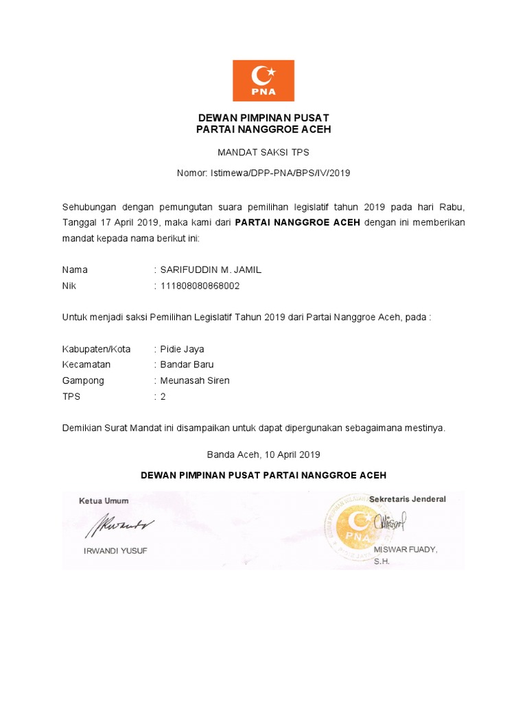 Surat Mandat Pna | PDF