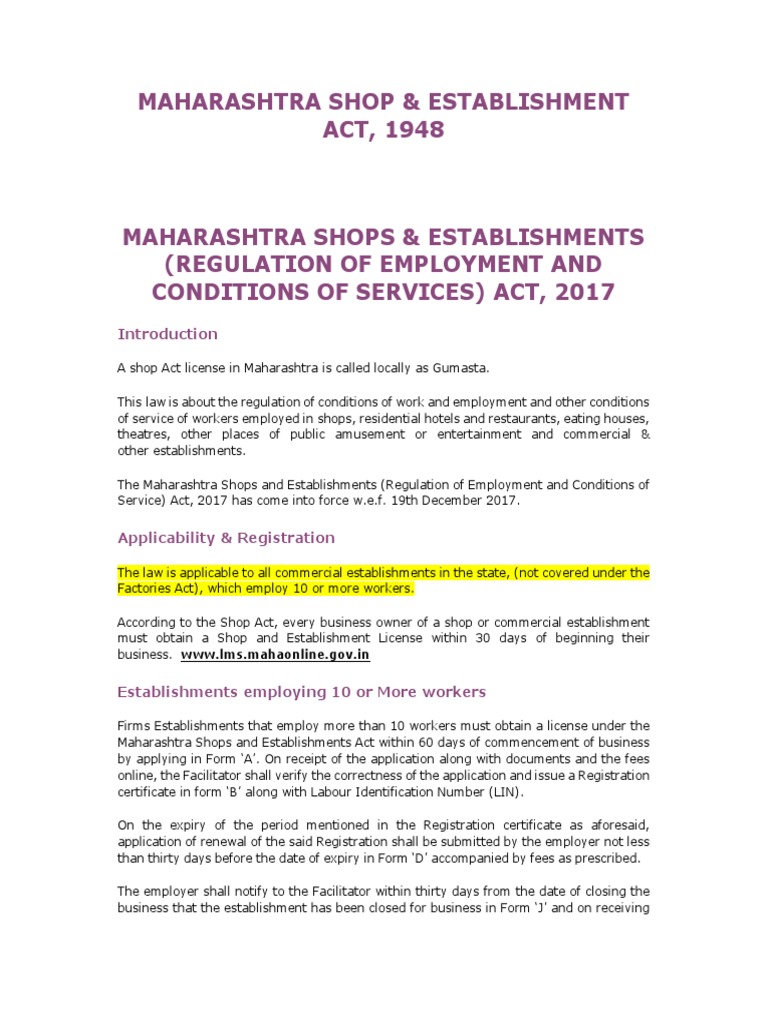 Shop & Establishment Act 1948 | PDF | Employment | Working Time