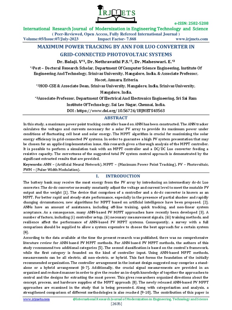 Maximum Power Tracking by Ann For Luo Converter in Grid-Connected ... Maximum Power Tracking by Ann For Luo Converter in Grid-Connected ...