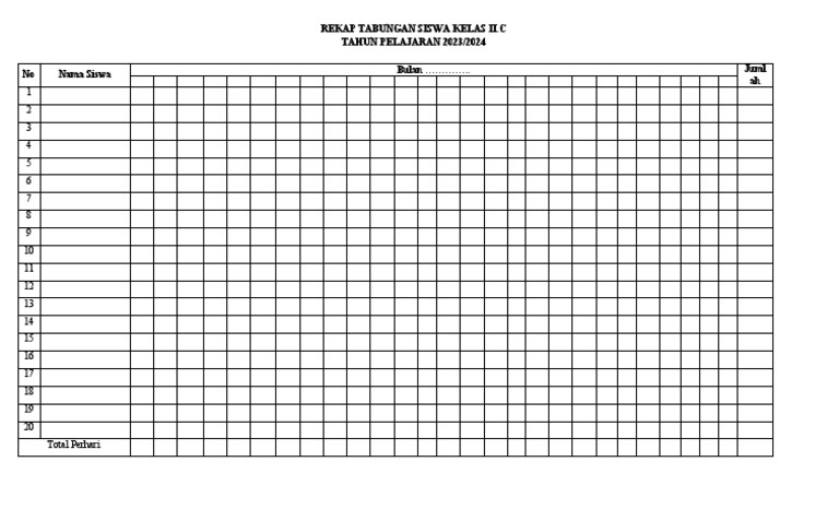 Rekap Tabungan Siswa Kelas II | PDF