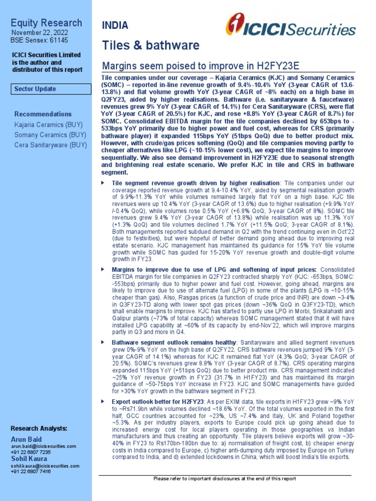 ICICI Securities Report On Tiles & Bathware | PDF