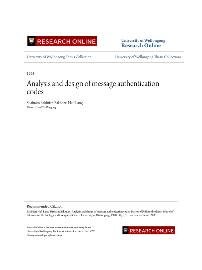 Analysis And Design Of Message Authentication Codes Pdf