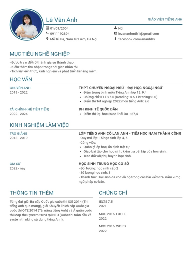 Lê Vân Anh - GV Tiếng Anh Online | PDF