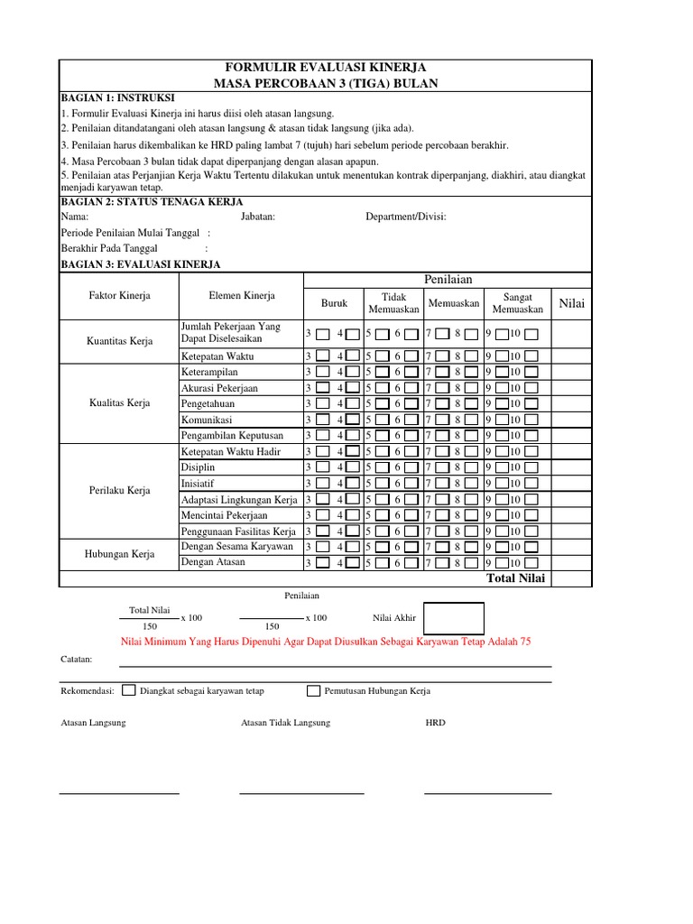 Form Evaluasi Kerja Probation Karyawan | PDF