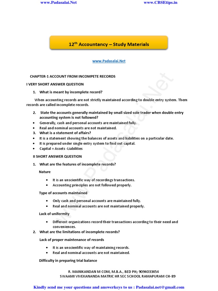 12th Accountancy Study Material PDF | PDF