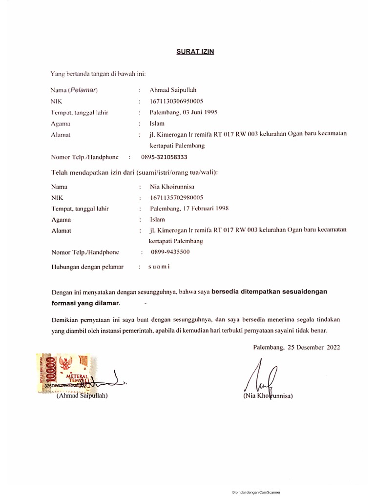 Surat Persetujuan Istri | PDF