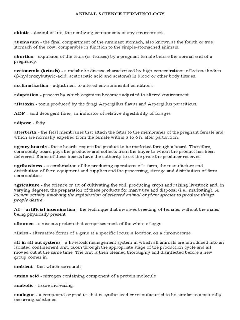 Animal Science Terminologies | PDF | Cattle | Antibody
