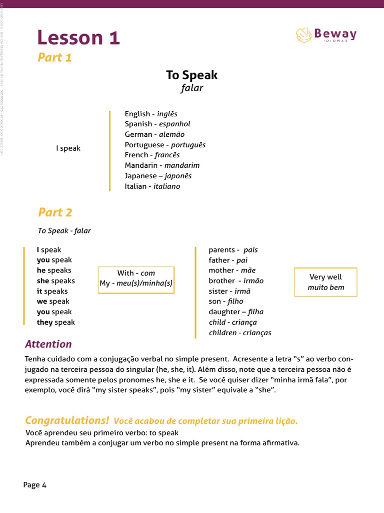 Lesson 1, Part I - O Primeiro Passo | PDF