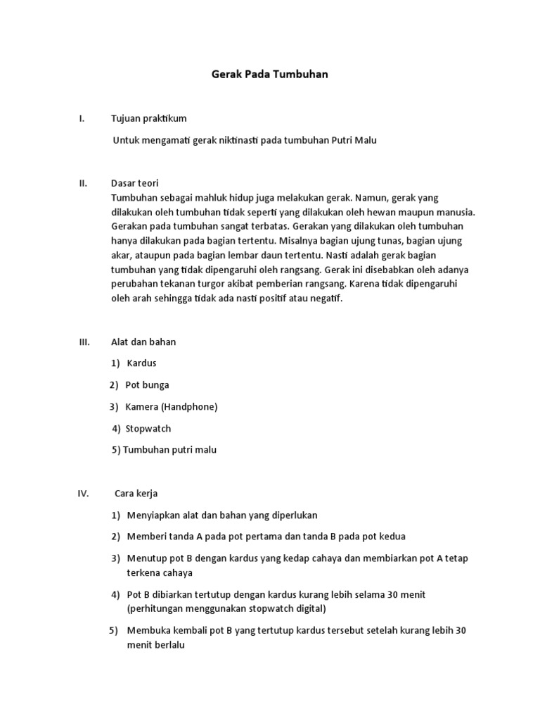 Gerak Niktinasti pada Tumbuhan Putri Malu | PDF
