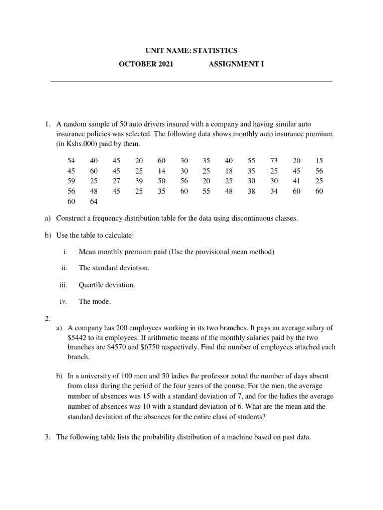 Statistics Assignment 1 Cbd Masters Pdf