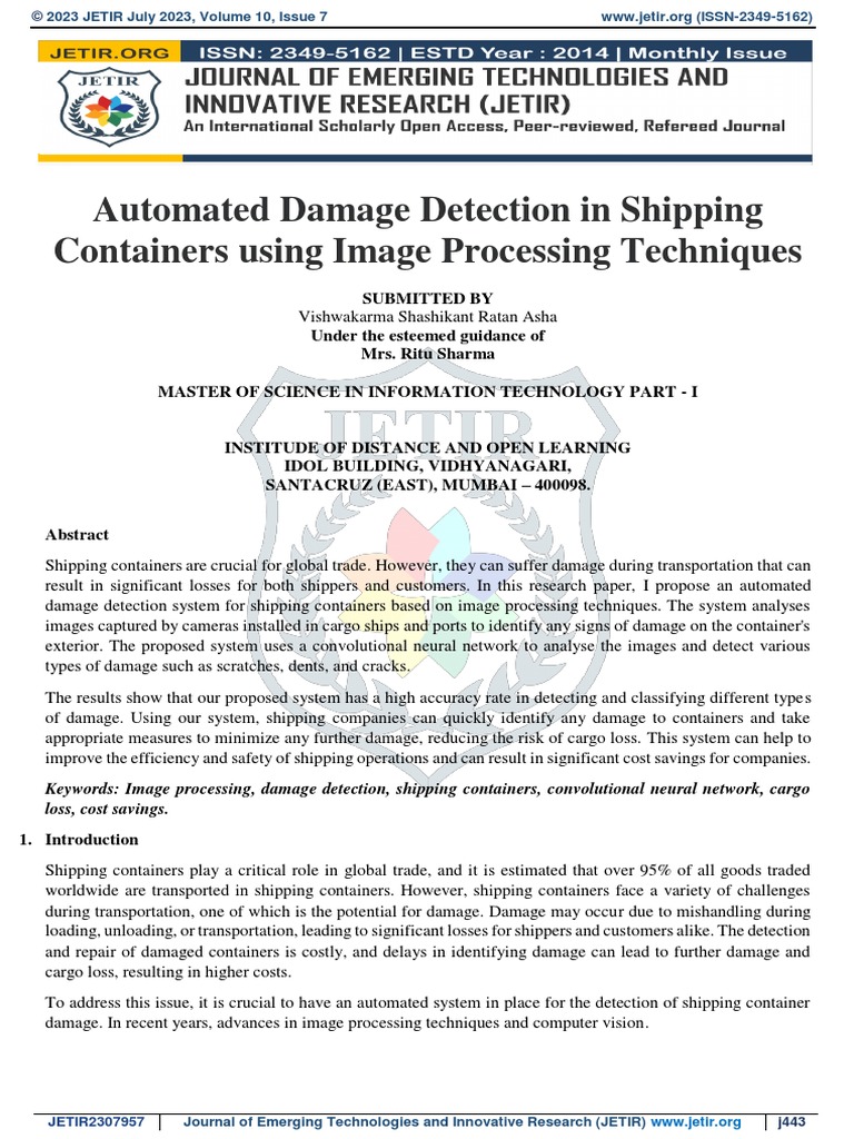 Automated Damage Detection in Shipping Containers Using Image Processing Techniques - Shashikant ...