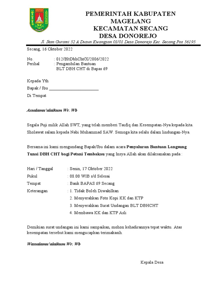 Contoh Surat Undangan Desa | PDF