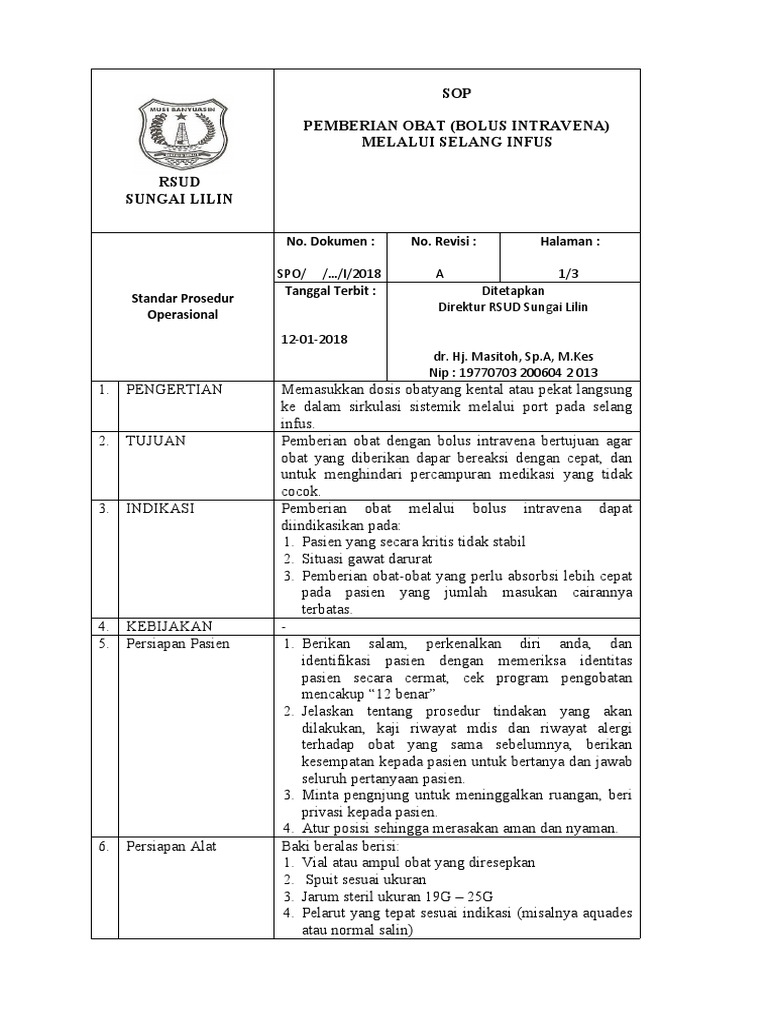 SOP Pemberian Obat (Bolus IV) | PDF