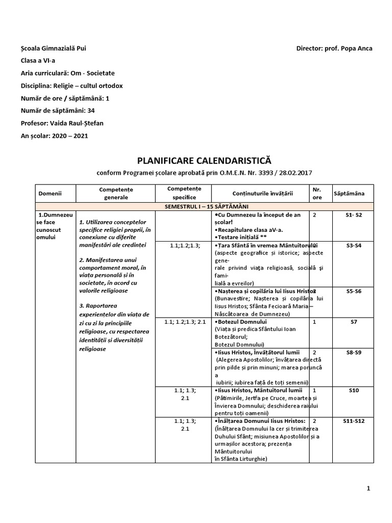 Planificare Clasa VI | PDF
