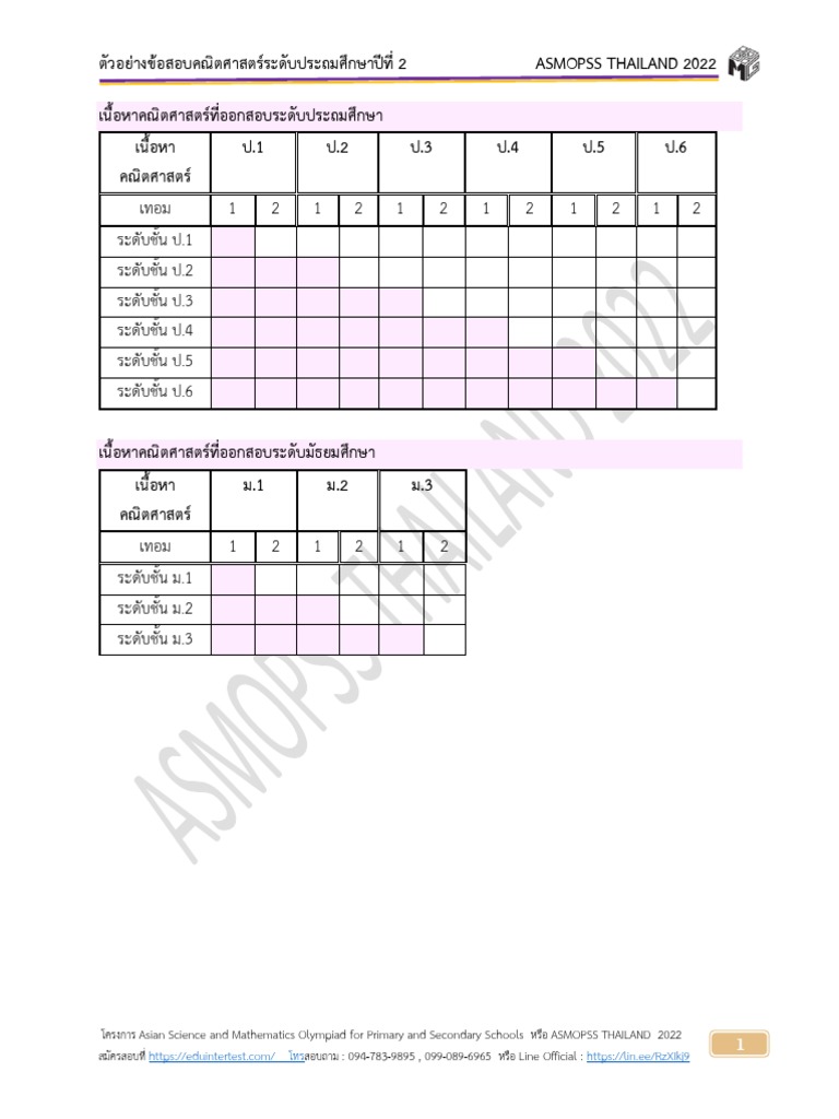 แนวข้อสอบ ASMOPSS คณิต ป.2 | PDF