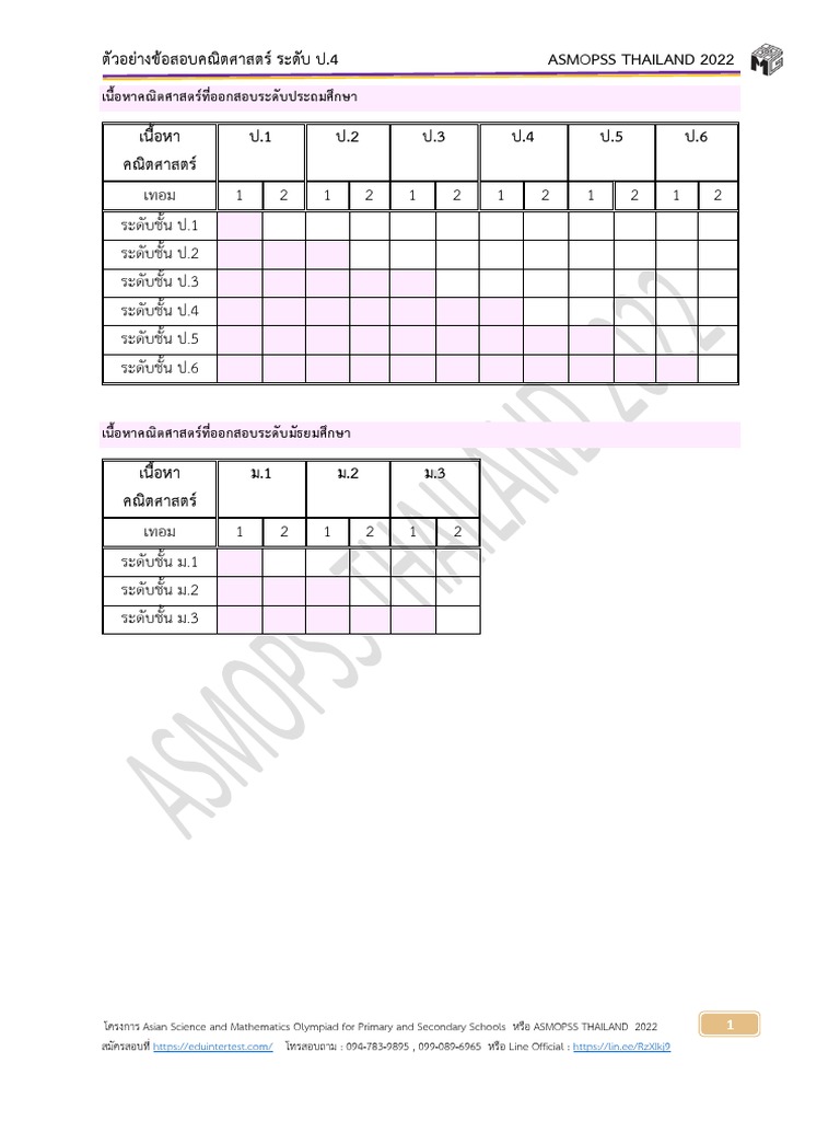 แนวข้อสอบ ASMOPSS คณิต ป.4 | PDF