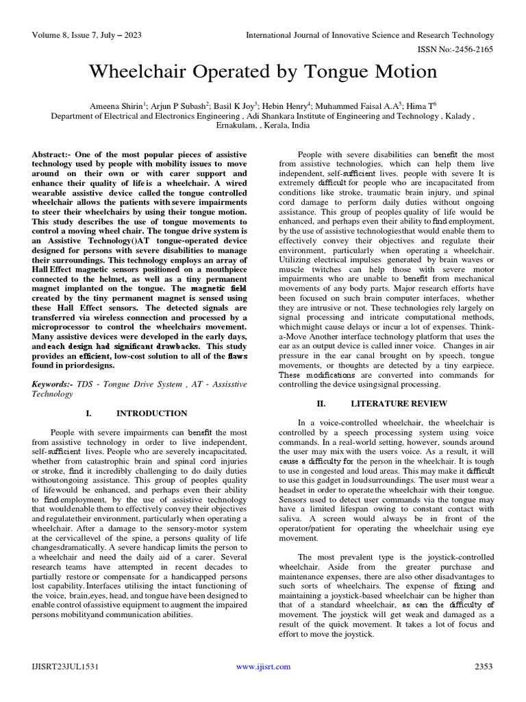 Tongue-Controlled Wheelchair Technology | PDF | Technology & Engineering