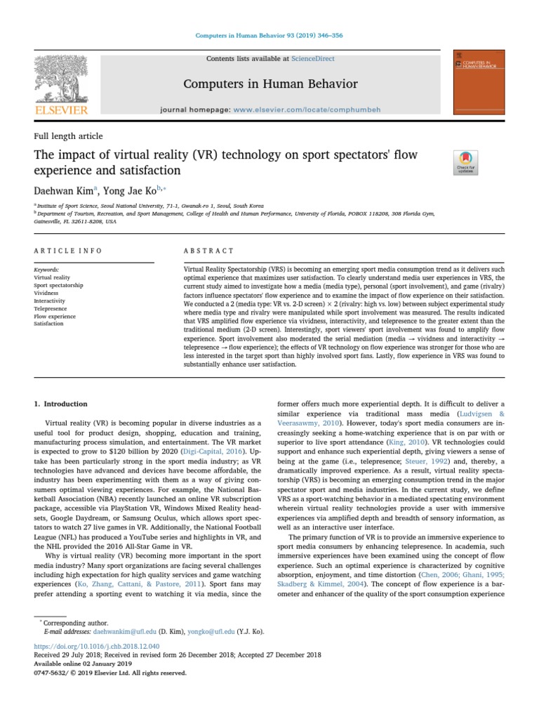 The Impact of Virtual Reality (VR) Technology On Sport Spectators' Flow ...